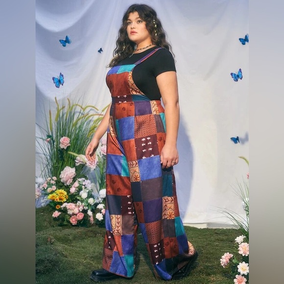 ROMWE | Pants & Jumpsuits | Romwe Hippie Plus Patchwork Print Overall ...